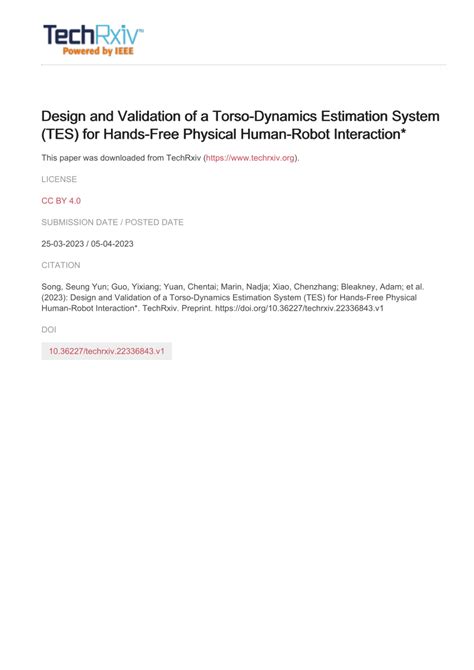 Pdf Design And Validation Of A Torso Dynamics Estimation System Tes For Hands Free Physical