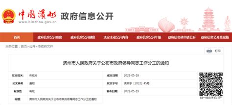 滨州市人民政府公布市政府领导同志工作分工发展方面生产