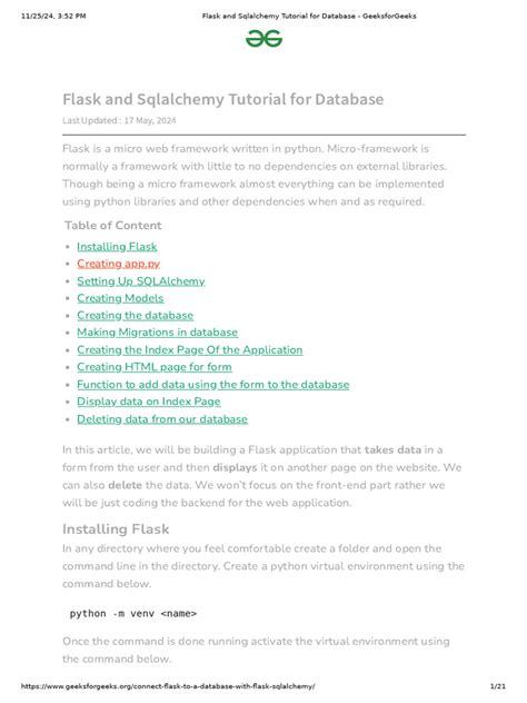 Flask And Sqlalchemy Tutorial For Database Geeksforgeeks Pdf