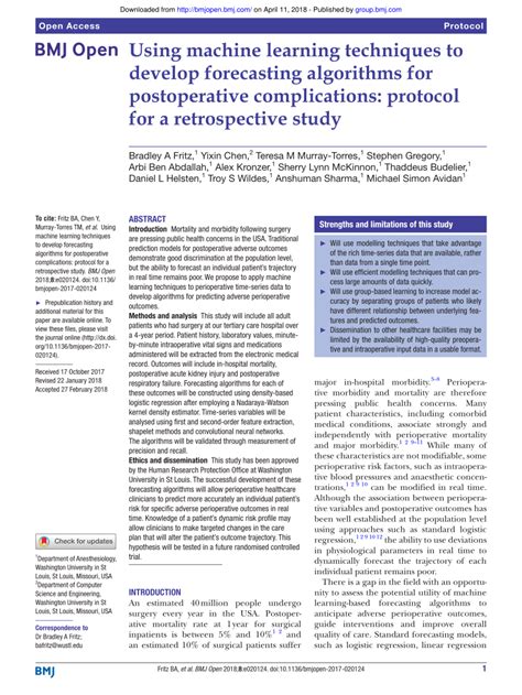Pdf Using Machine Learning Techniques To Develop Forecasting Algorithms For Postoperative