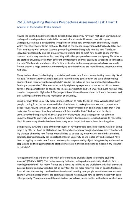 Integrating Business Perspectives Assessment Task 1 Part 1 However