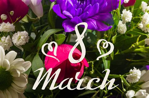 휴일 카드 다양한 화려한 장식 여름 꽃 휴일 인사말 브러시 8 행진 인사말 편지와 필기 비문의 아름다운 선물 꽃다발 3월에 대한