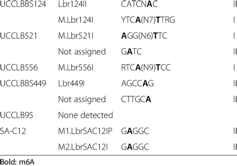L Brevis Methyltransferases With Their Assigned Recognition Sequence Download Scientific