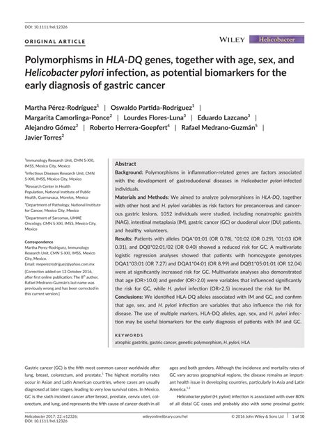 Pdf Polymorphisms In Hla Dq Genes Together With Age Sex And Helicobacter Pylori Infection