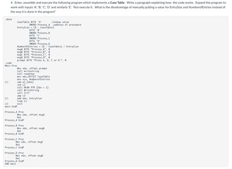 Solved 4 Enter Assemble And Execute The Following Program
