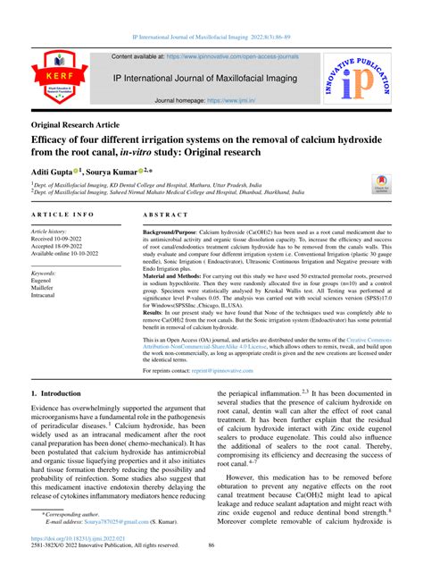 Pdf Efficacy Of Four Different Irrigation Systems On The Removal Of Calcium Hydroxide From The