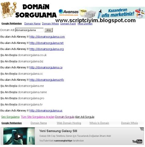 Alan Adı Sorgulama Scripti Php Nbyer