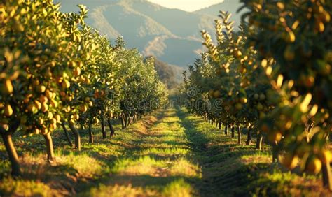 Rows Of Pear Trees In An Orchard Stock Image Image Of Australia Hill 328333553