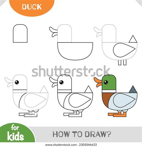 How Draw Cute Cartoon Duck Step 库存矢量图免版税 Shutterstock