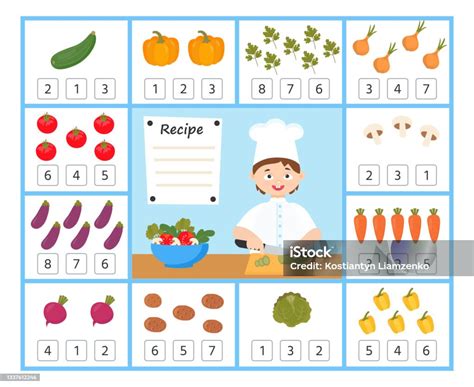 아이들을위한 수학 교육 요리사가 야채의 양을 계산하는 데 도움이됩니다 카운팅 기술 개발 유치원 워크시트 활동 논리적 사고의 발전을위한 어린이 재미있는 수수께끼 엔터테인먼트