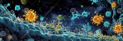 Close Up View Of Molecular Interactions Featuring Diverse Microbes In A Dynamic Environment