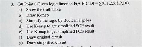 Get Answer 3 30 Points Given Logic Function Fabcd ∑0125