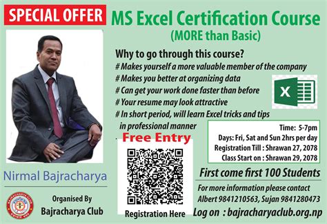 MS Excel Certification Course MORE Than Basic Notices Bajracharya Club