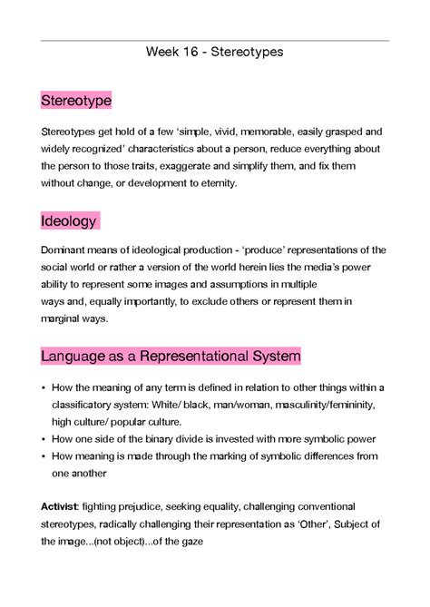 Core Concepts Lecture Notes Pack Term 2 Week 16 Stereotypes