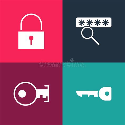 Set Pop Art Key Password Protection And Lock Icon Vector Stock Vector Illustration Of Safe