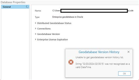 unable to get geodatabase version history list esri community