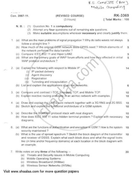 Mobile Computing 2010 2011 Be Computer Engineering Semester 7 Be Fourth Year Old Question