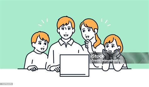 개인용 컴퓨터로 여행을 계획하는 젊은 가족의 벡터 일러스트 레이 션 자료 아이에 대한 스톡 벡터 아트 및 기타 이미지 아이