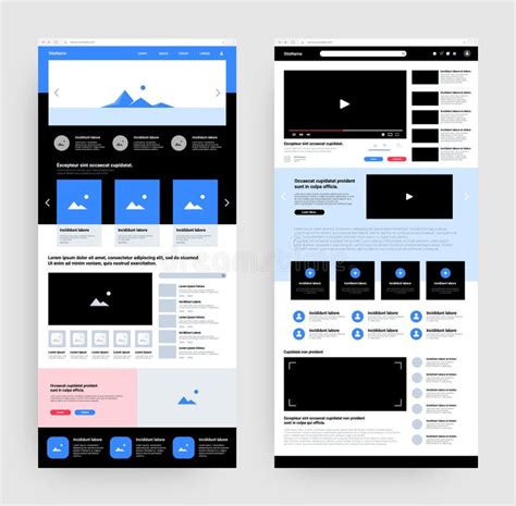 Wireframe Website Landing Page Mockup With Header Body And Footer Business Portfolio Ui