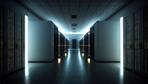 Premium Ai Image Data Center With Rows Of Servers Big Data Storage Room With Many Blinking