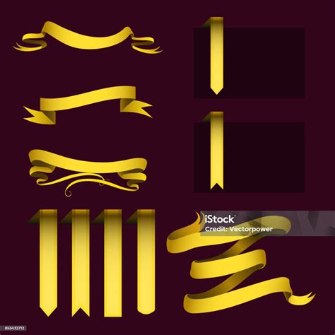 현실적인 골드 리본 테이프 플래그 배너 우아함 그래픽 스티치 밴드 배너 플래그 활 벡터 일러스트 레이 션 0명에 대한 스톡 벡터 아트 및 기타 이미지 Istock