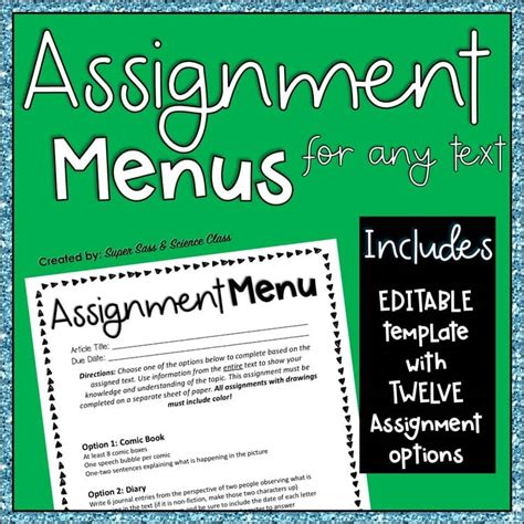 Assignment Menus Non Fiction By Super Sass And Science Class Tpt