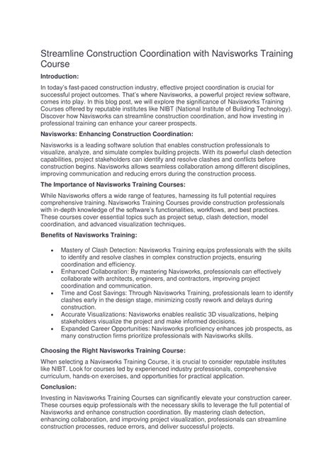 Ppt Streamline Construction Coordination With Navisworks Training Course Powerpoint