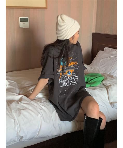 으나네 🌌스타워즈 프린팅 면 티셔츠 오버핏 롱 빅사이즈 레터링 커플 반팔 박스 티셔츠