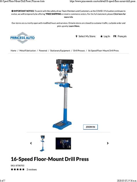 16 Speed Floor Mount Drill Press Princess Auto Pdf