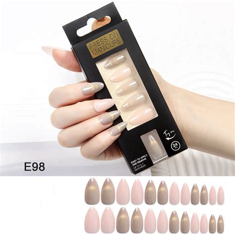 24pcs French Tips Cats Eye Almond Press On Nails Medium Fake Nails