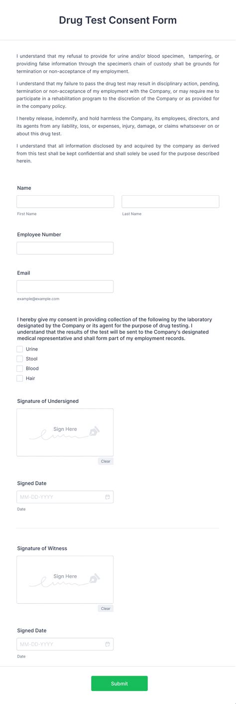 Drug Test Consent Form Template Jotform