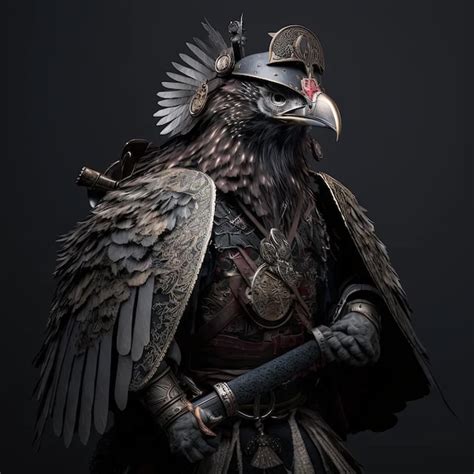A Bird Dressed In Armor And Holding A Sword Premium Ai Generated Image