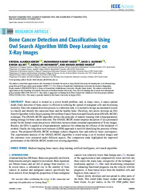 Pdf Bone Cancer Detection And Classification Using Owl Search Algorithm With Deep Learning On