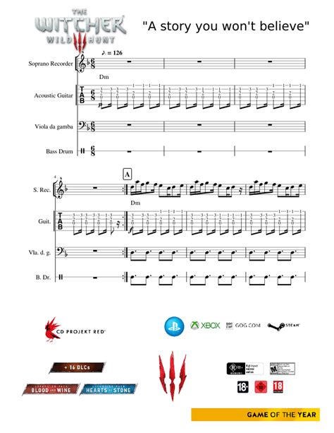A Story You Wont Believe Sheet Music For Recorder Guitar Cello