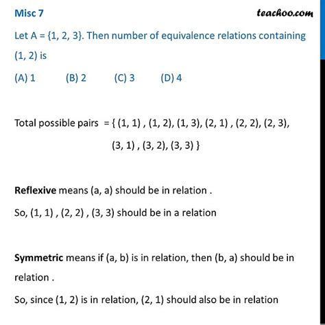Misc MCQ Let A Then Number Of Equivalence Relations