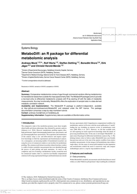 Pdf Metabodiff An R Package For Differential Metabolomic Analysis