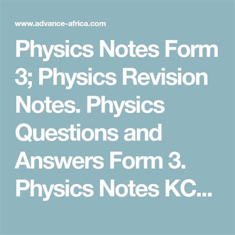 Physics Notes Form 3 Physics Revision Notes Physics Questions And Answers Form 3 Physics