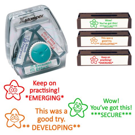Teacher Stamps Eyfs Assessment Levels Emerging Developing Secure Xstamper 3 In 1 Set