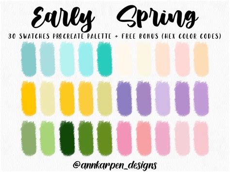Early Spring Procreate Palette 30 HEX Color Codes Instant Digital