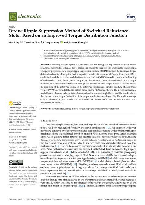Pdf Torque Ripple Suppression Method Of Switched Reluctance Motor Based On An Improved Torque