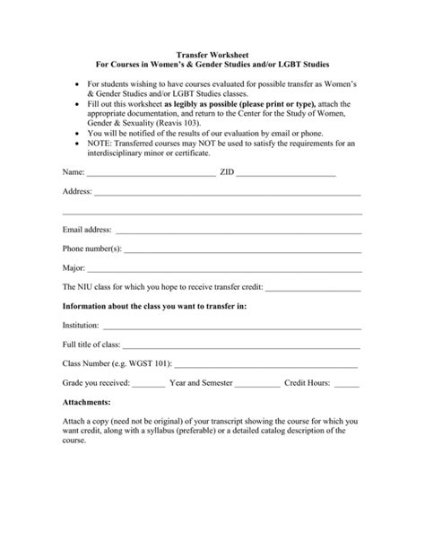 Transfer Worksheet