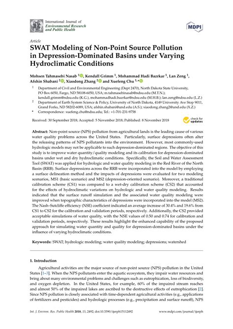 Pdf Swat Modeling Of Non Point Source Pollution In Depression Dominated Basins Under Varying