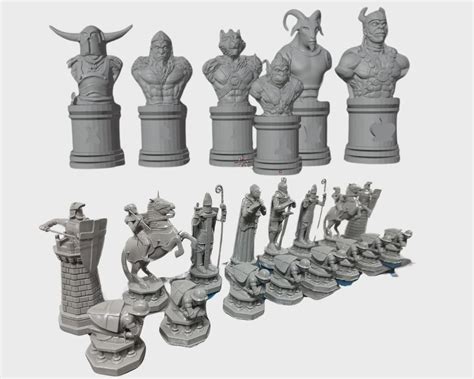 12 Piece 3d Chess Set Stl Bundle Printable Models For 3d Printing