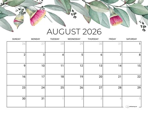 Coloring August 2026 Calendar Printable 2026 Calendar