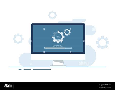 Desktop Computer With Update Screen Flat Vector Illustration System Maintenance Update Process