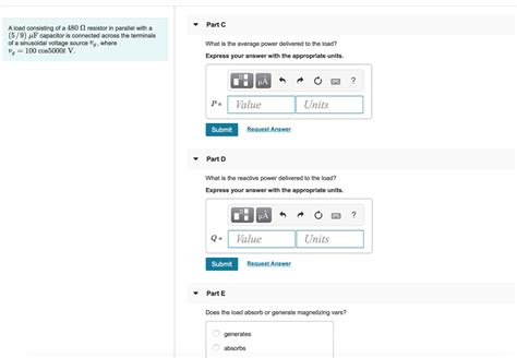 Solved A Load Consisting Of A 480 Ω Resistor In Parallel