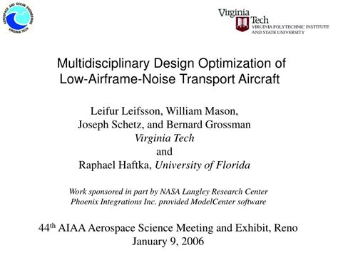 Ppt Multidisciplinary Design Optimization Of Low Airframe Noise Transport Aircraft Powerpoint