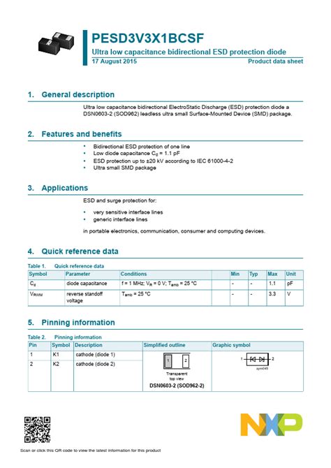 Pesd3v3x1bcsf Datasheet Diode Nxp Semiconductors