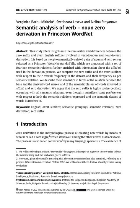 Pdf Semantic Analysis Of Verb Noun Zero Derivation In Princeton Wordnet