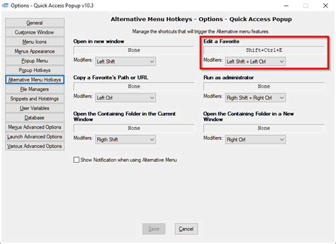 Showing Menu Quick Access Popup